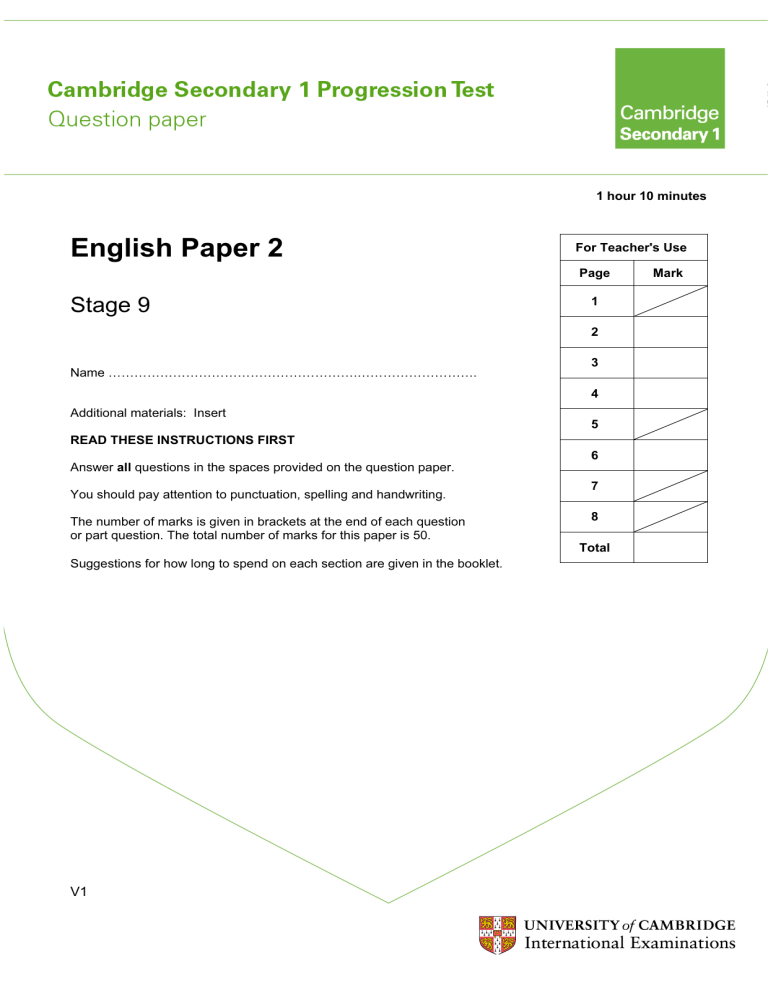 English Paper 2 - Stage 9 Exam