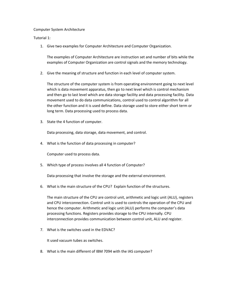 Computer Architecture Tutorial: Key Concepts & Examples