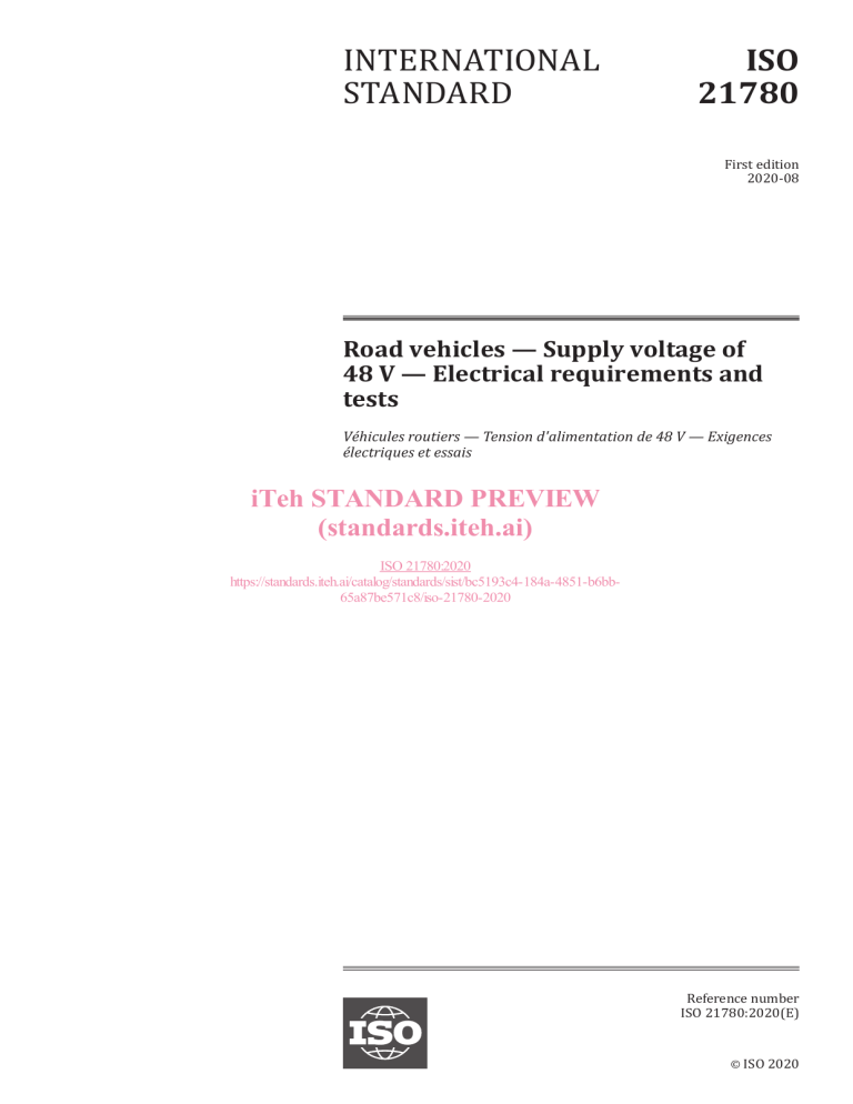 ISO 21780: Road Vehicle 48V Electrical Requirements & Tests