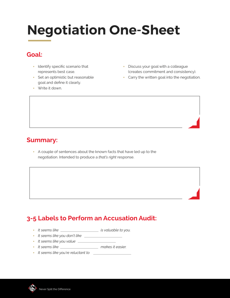 Negotiation One-Sheet: Goal Setting & Strategy