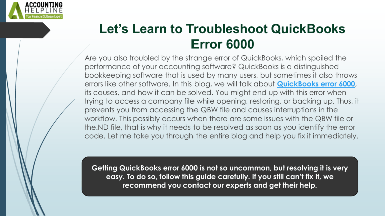 QuickBooks Error 6000: Troubleshooting Guide & Solutions