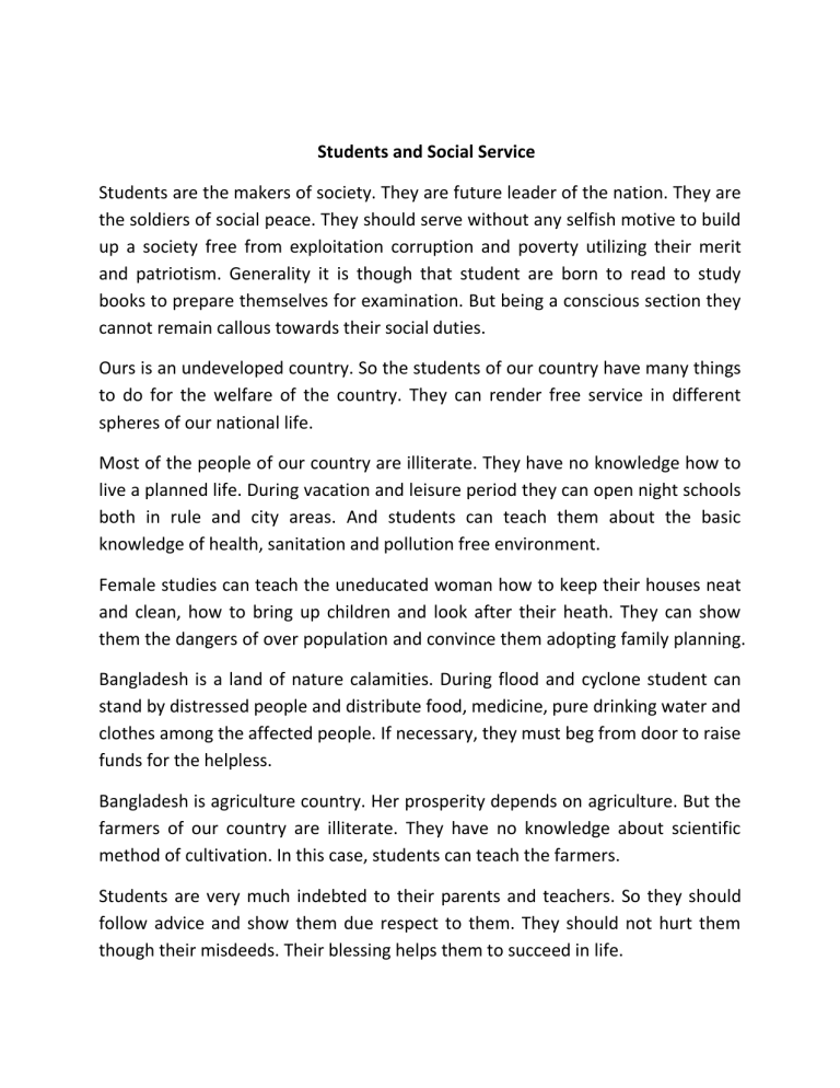 Students and Social Service: An Essay on Social Responsibility