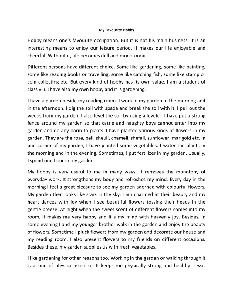 My Favorite Hobby: An Essay on Gardening