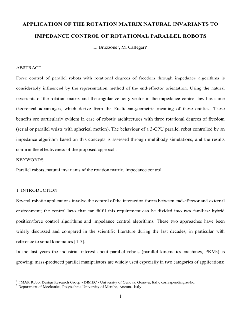 Impedance Control of Rotational Parallel Robots