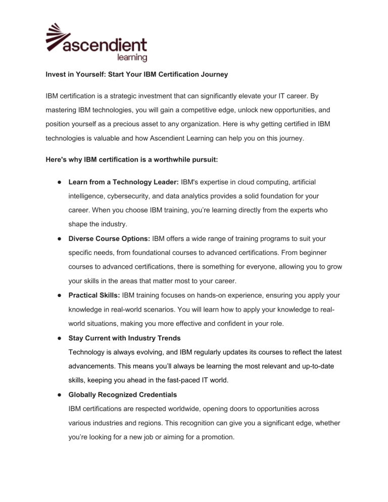 Ibm Certification Invest In Your It Career With Ascendient Learning