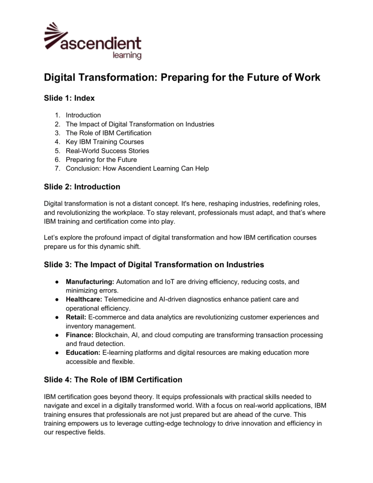 Digital Transformation: IBM Training for Future Work