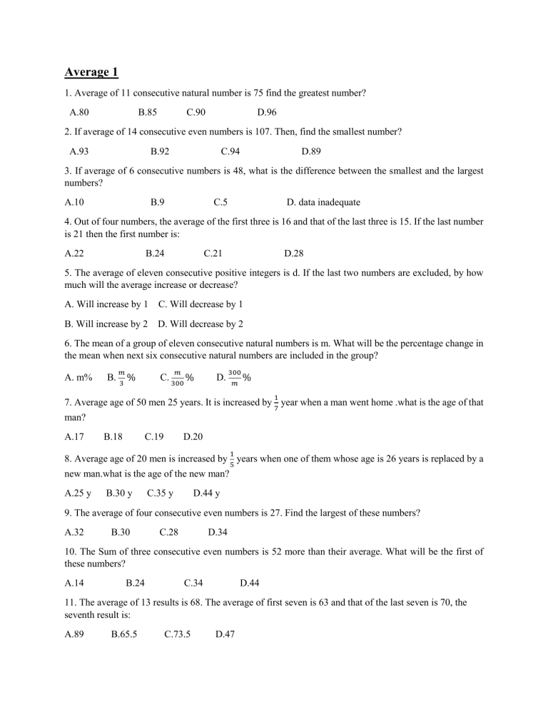 Average Problems: Practice Questions and Solutions