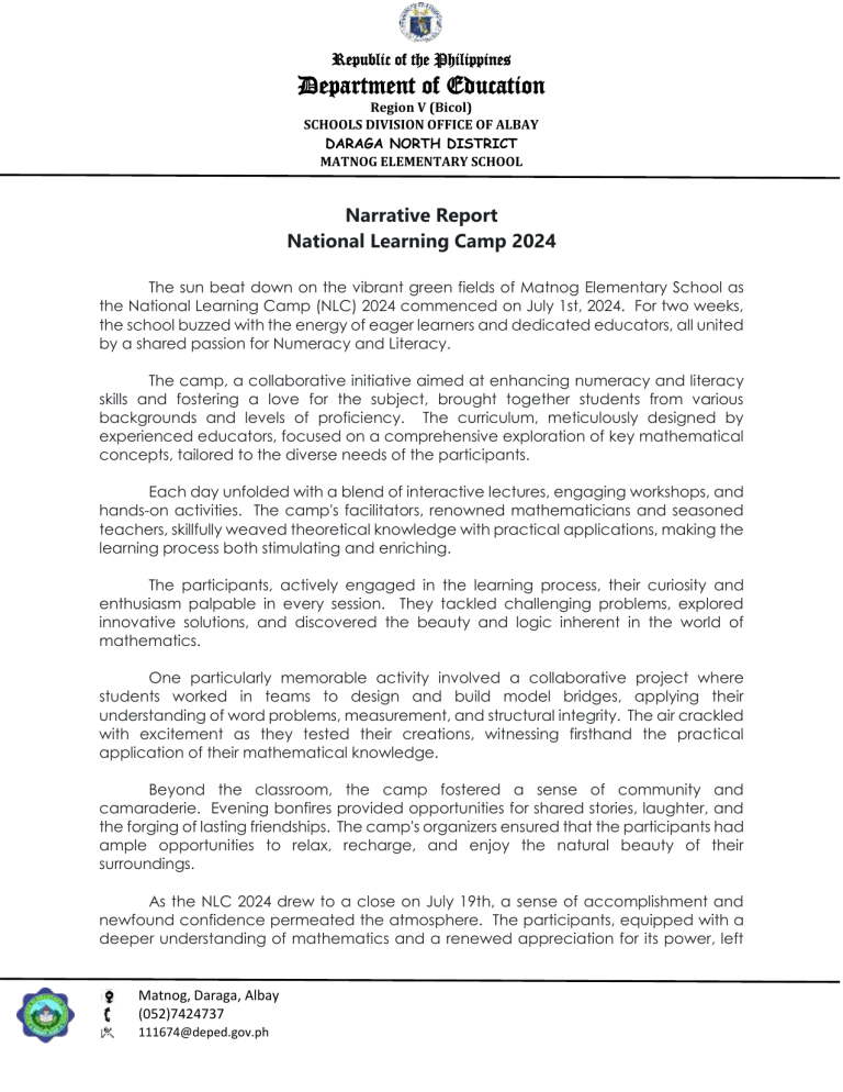 National Learning Camp 2024 Narrative Report