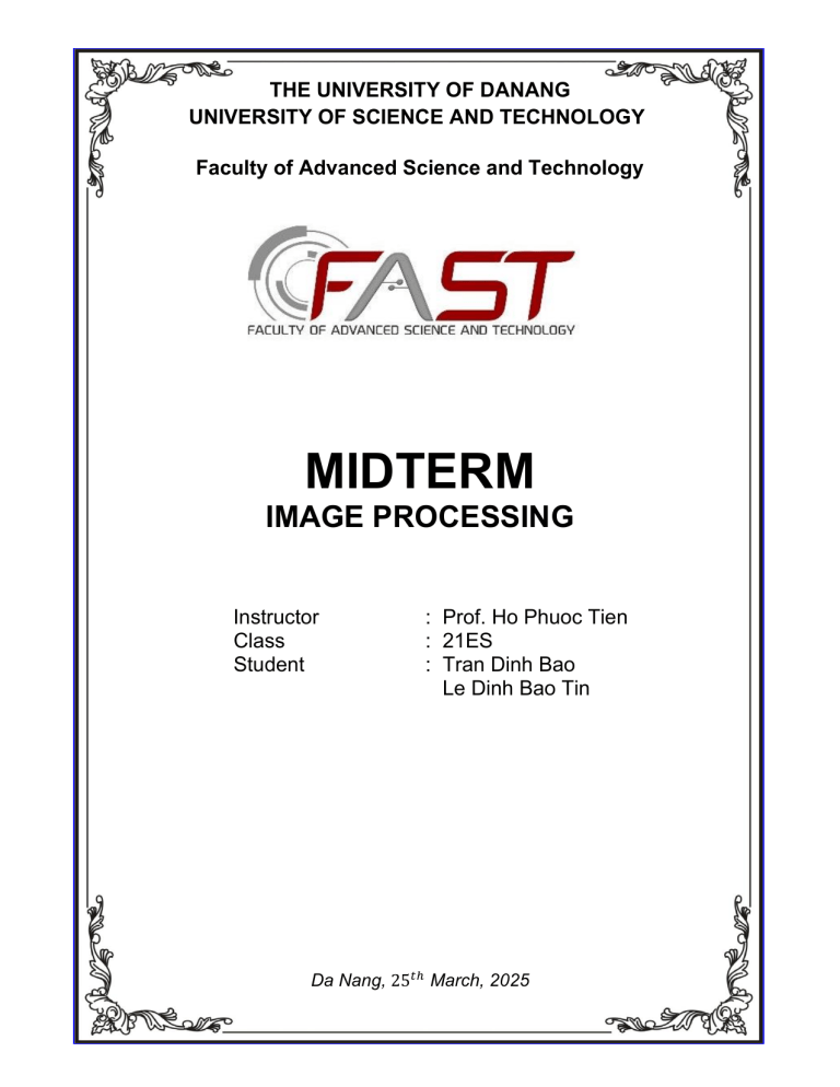 Image Processing Midterm Exam - University of Danang