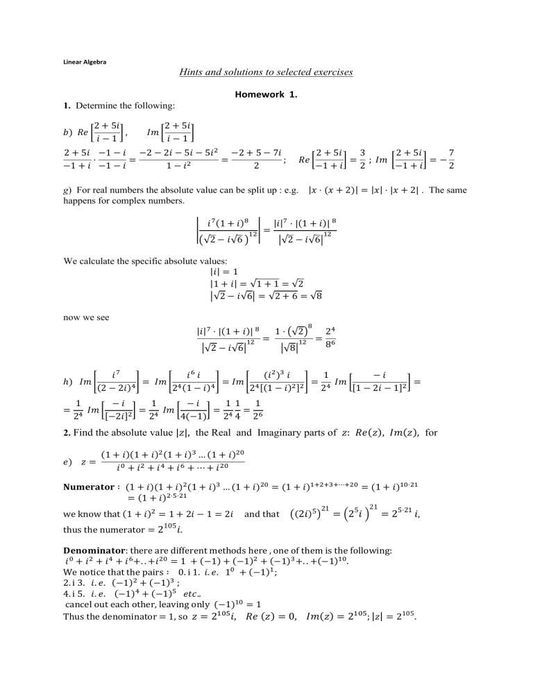 Linear Algebra: Hints & Solutions to Exercises