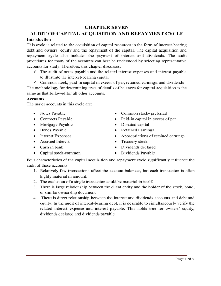 Audit of Capital Acquisition & Repayment Cycle