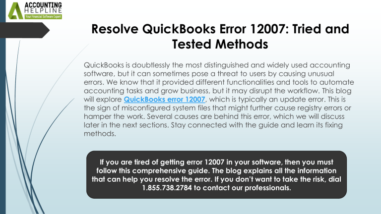Resolve QuickBooks Error 12007: Tried & Tested Methods