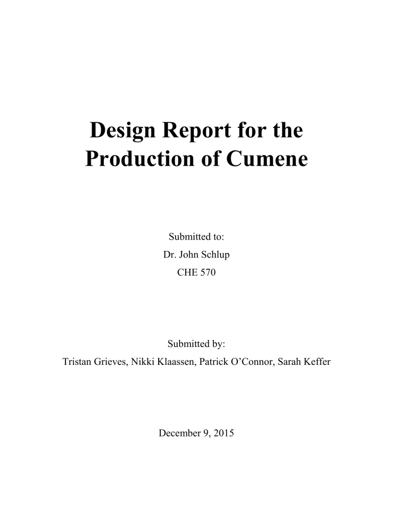 Cumene Production Design Report - Chemical Engineering