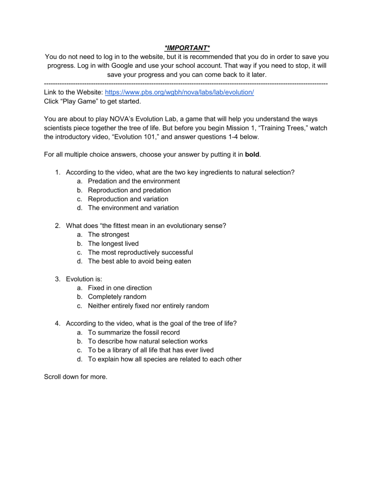 Evolution Lab Worksheet: Phylogenetic Trees & Natural Selection