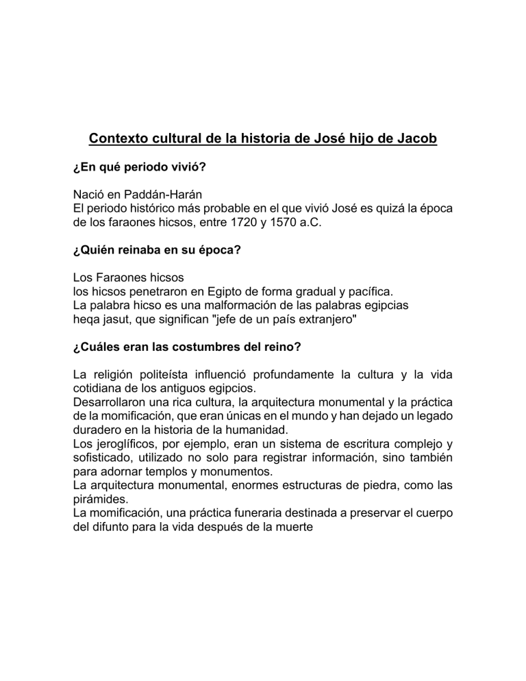 José en Egipto: Contexto Cultural del Período de los Hicsos