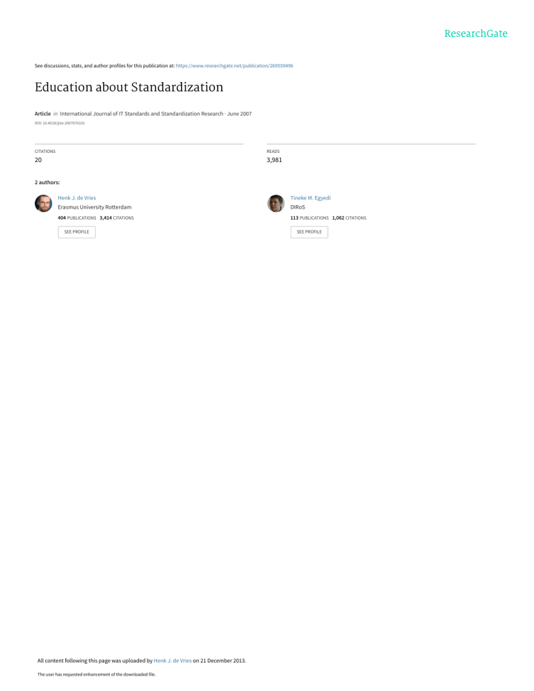 Standardization Education: Needs, Content, and Materials