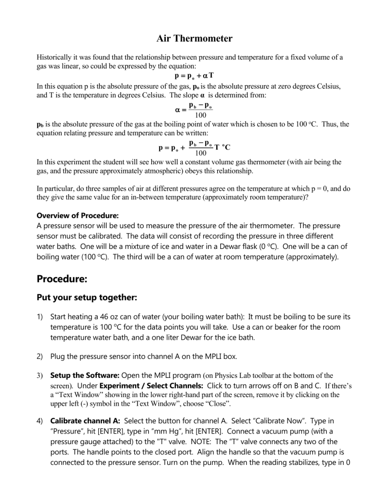 Air Thermometer Lab: Pressure vs. Temperature Experiment
