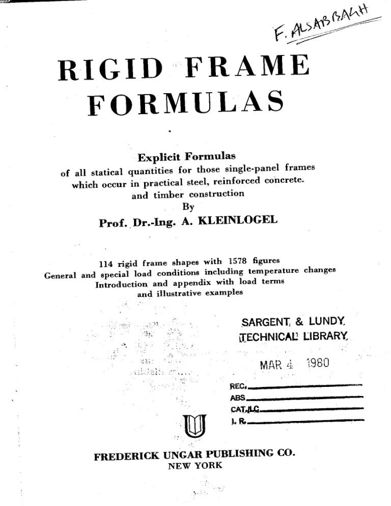Rigid Frame Formulas: Structural Analysis Guide