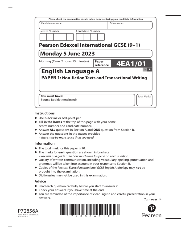 IGCSE English Language A Exam Paper: Non-fiction & Writing