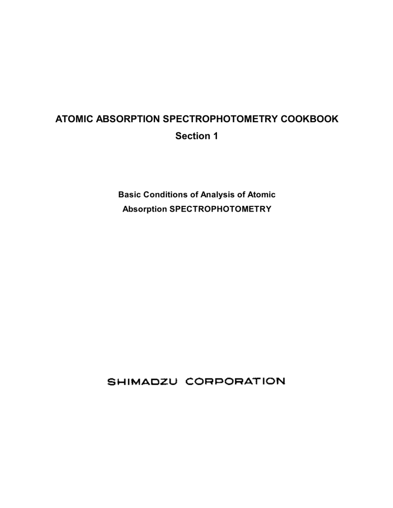 Atomic Absorption Spectrophotometry Cookbook