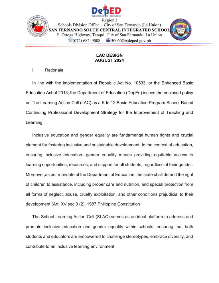 LAC Design: Inclusive Education & Gender Equality