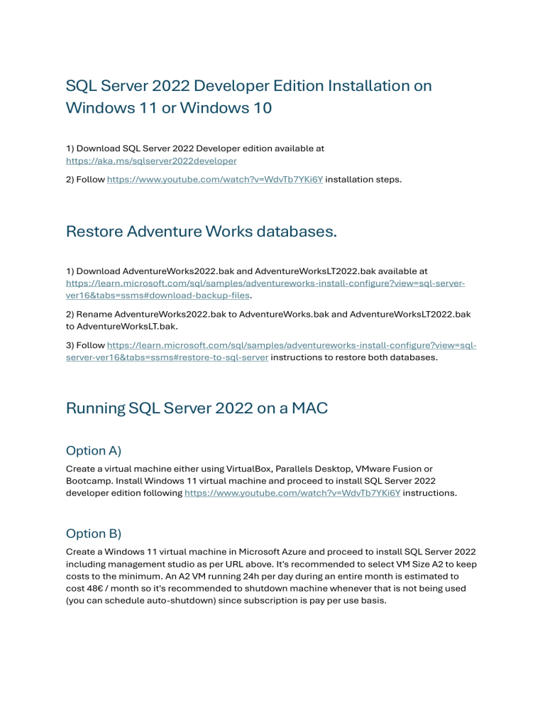 SQL Server 2022 Installation Guide