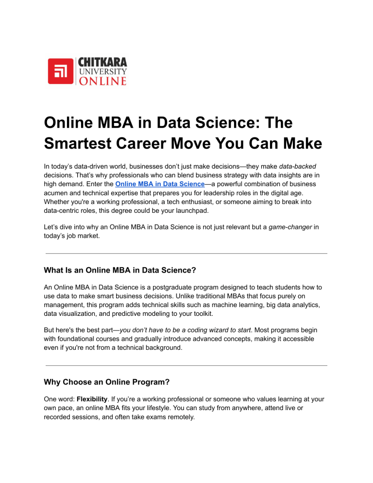 Online MBA in Data Science: Career Move | Chitkara University