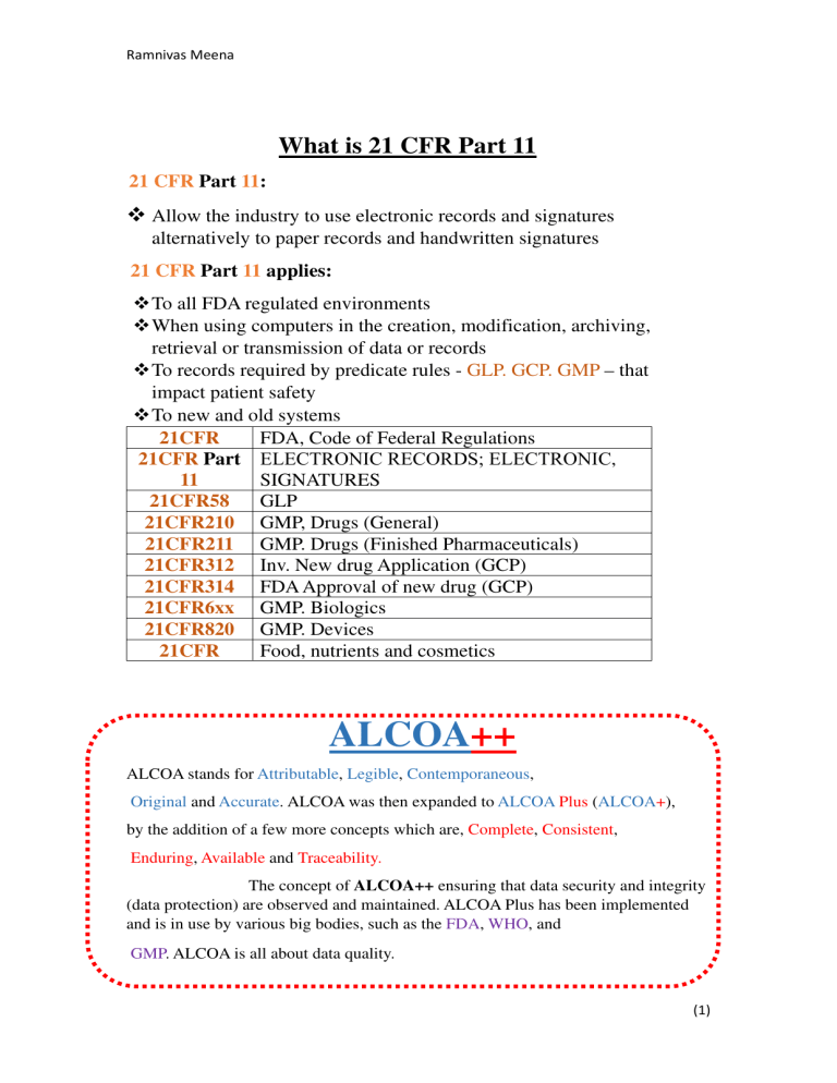 21 CFR Part 11, ALCOA++, Change Control, Deviations