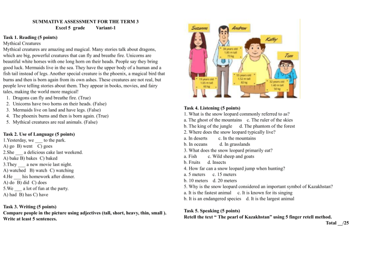 Excel Grade 5 Summative Assessment