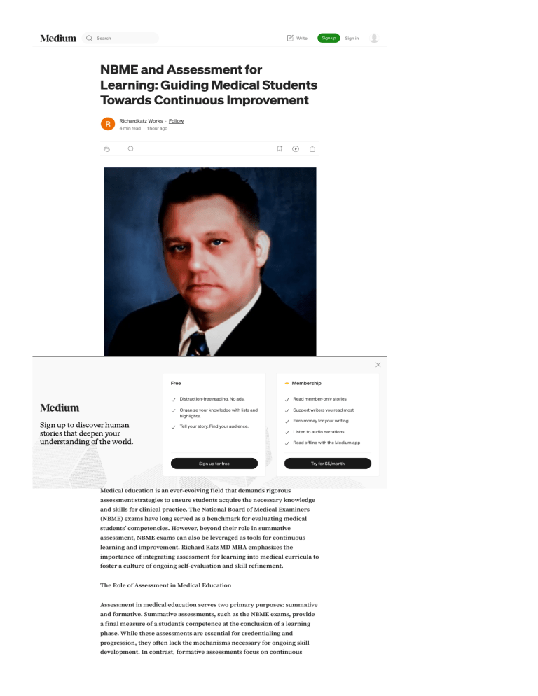 NBME & Assessment for Learning: Medical Student Improvement