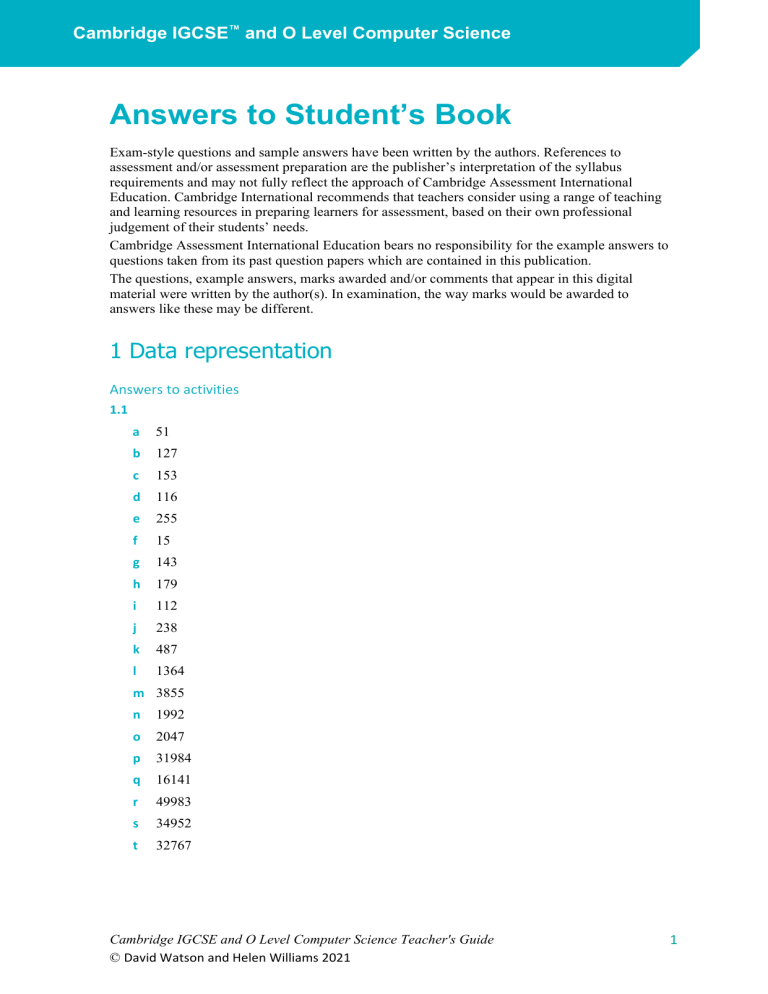 IGCSE/O Level Computer Science: Answers & Guide