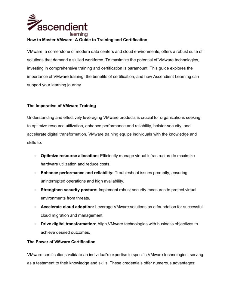 VMware Training & Certification Guide | Ascendient Learning