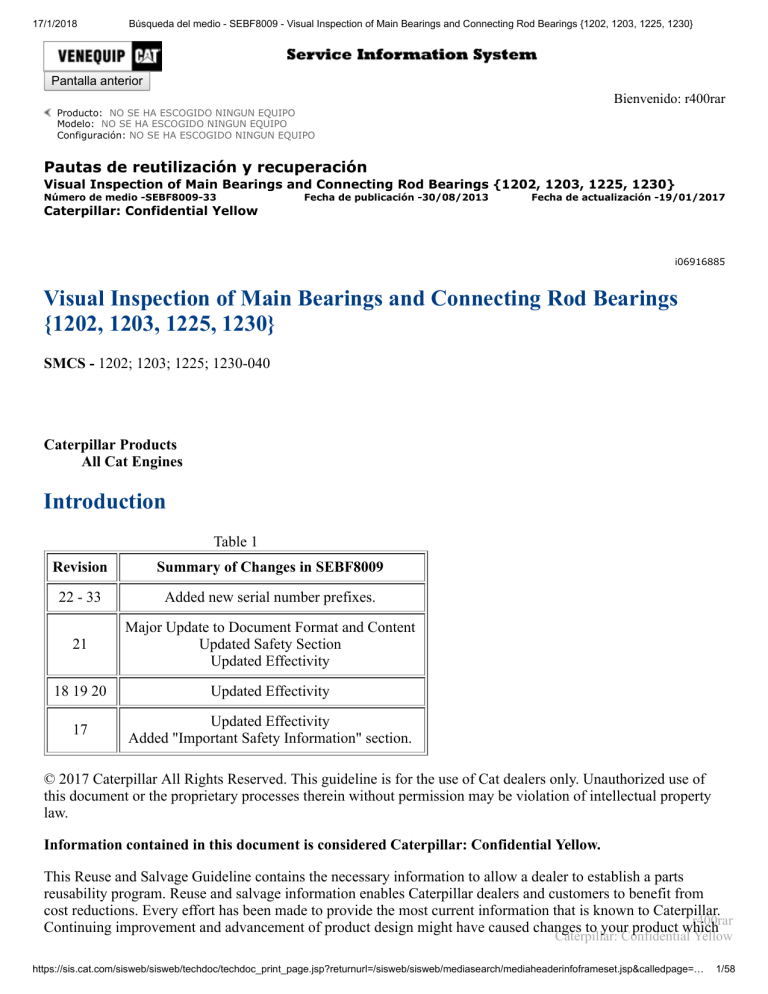 Caterpillar Bearing Visual Inspection Guide SEBF8009