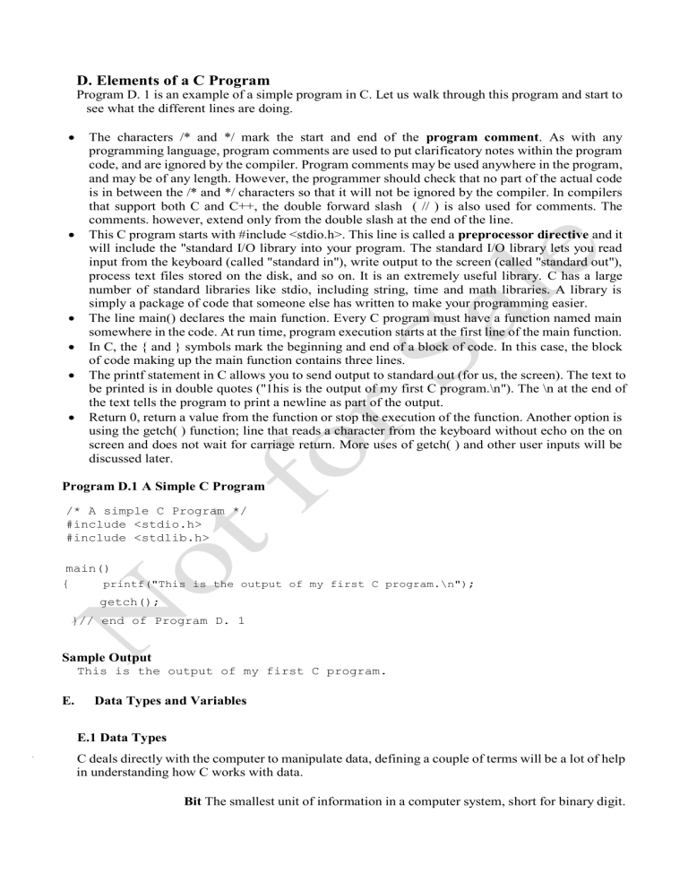 C Programming: Elements, Data Types, and Variables