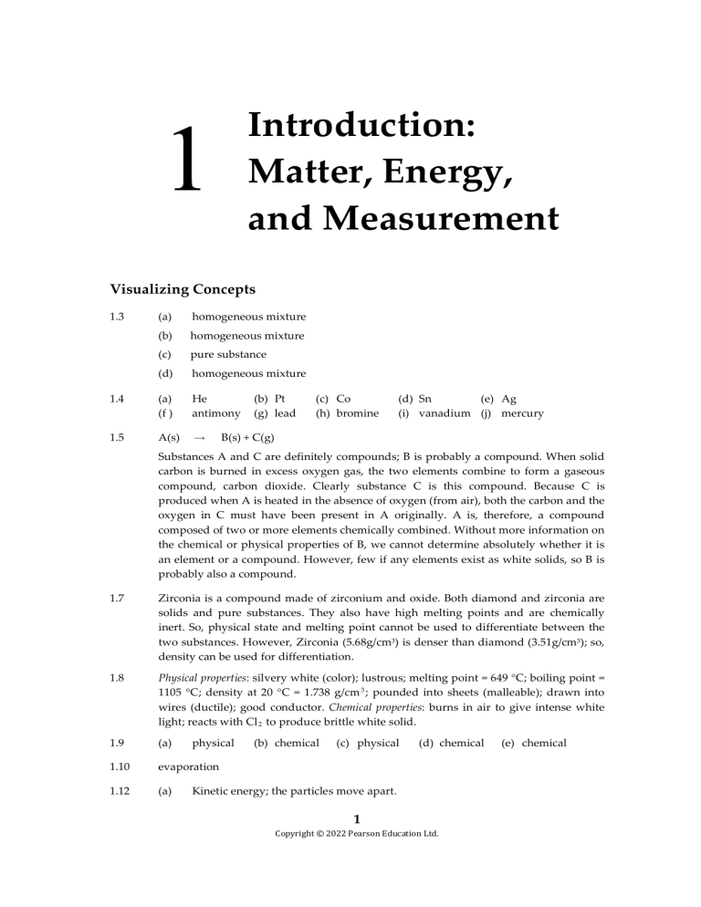 Chemistry Textbook Solutions: Matter, Energy, Measurement