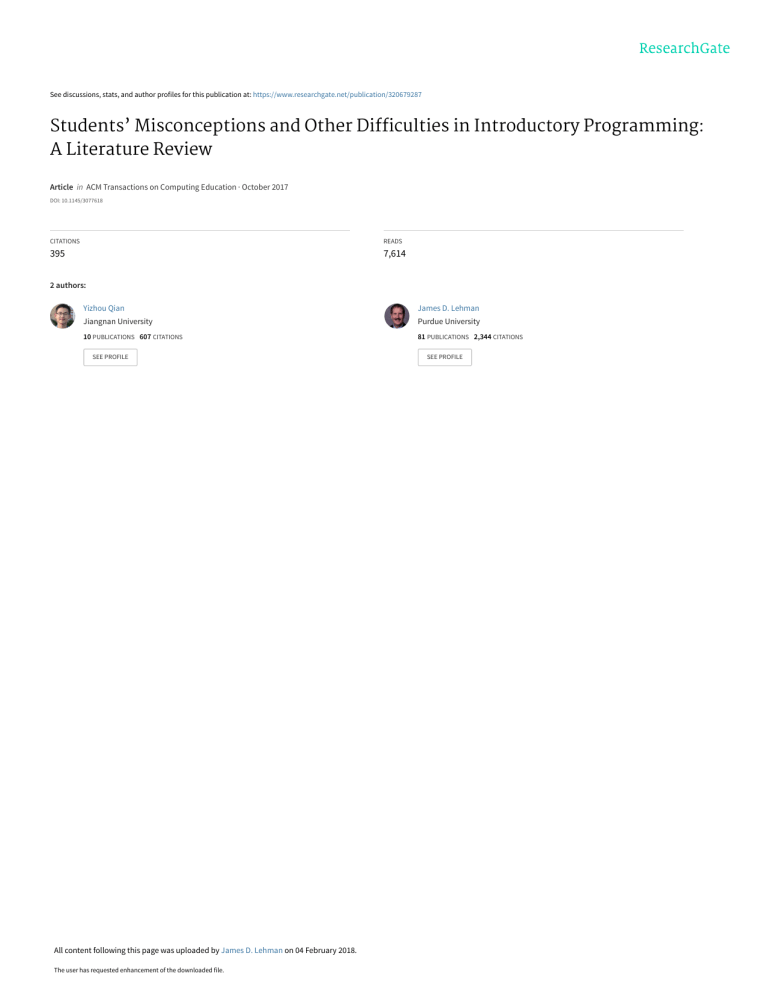 Intro Programming Misconceptions: A Literature Review