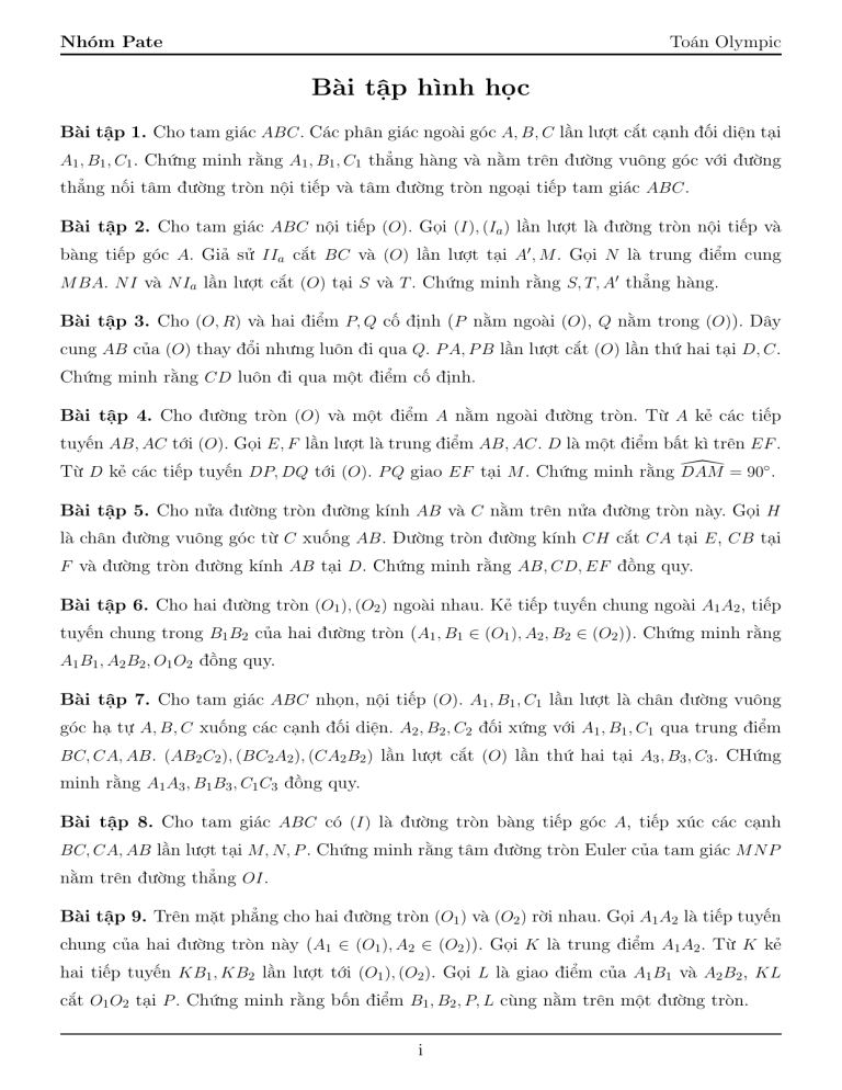 Geometry Exercises for Math Olympiad