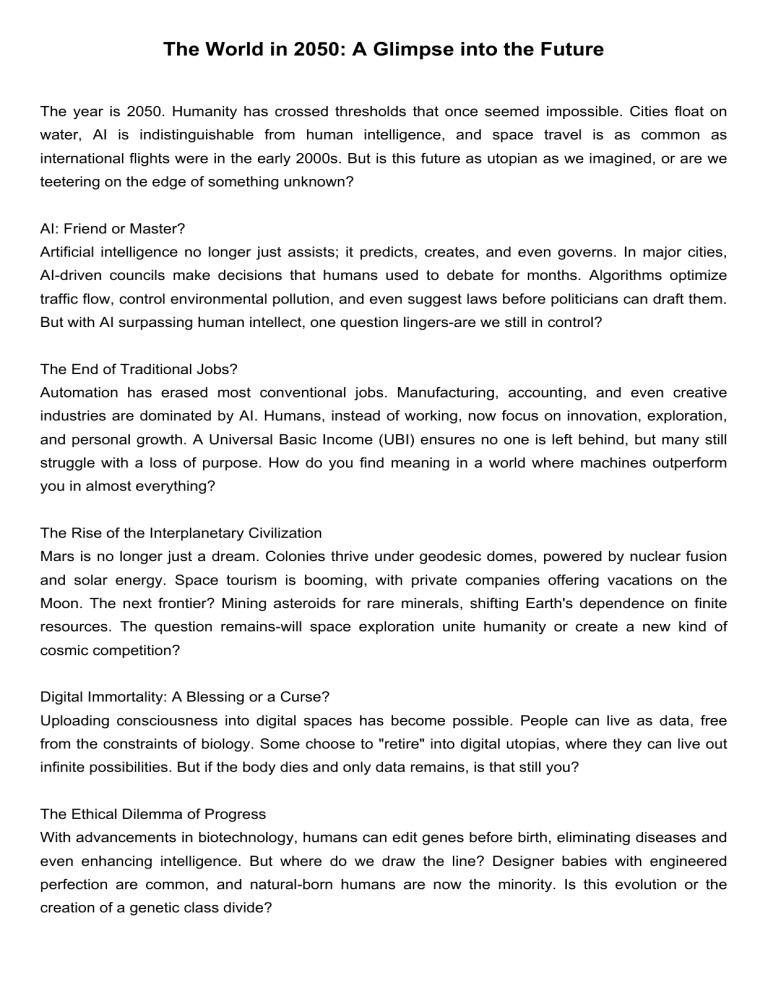 The World in 2050: A Glimpse into the Future