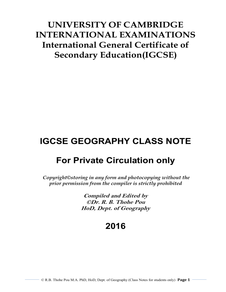 IGCSE Geography Class Notes: Population, Environment, Economy