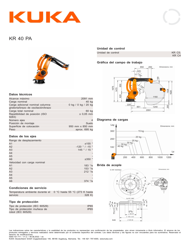 Especificaciones Técnicas del Robot KUKA KR 40 PA