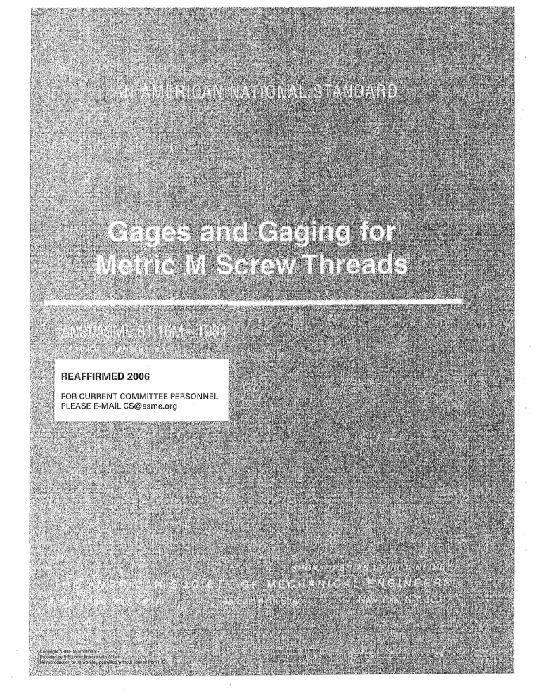 Metric M Screw Thread Gages & Gaging Standard ANSI/ASME B1.16M