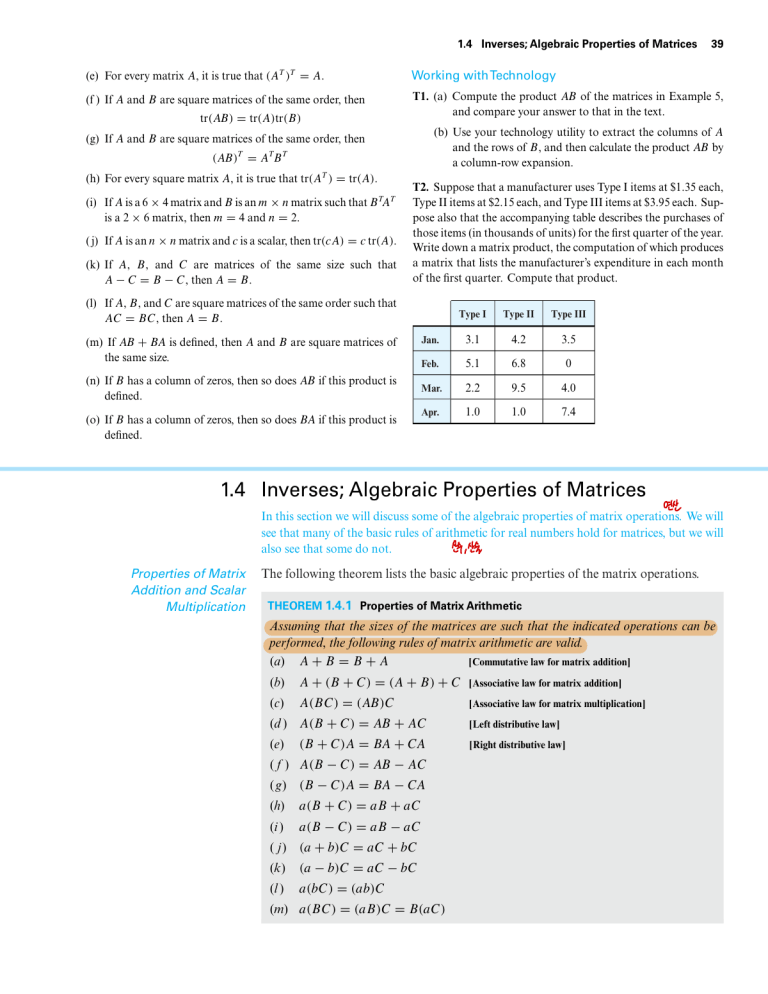 Matrix Inverses & Properties: College Algebra Textbook Excerpt