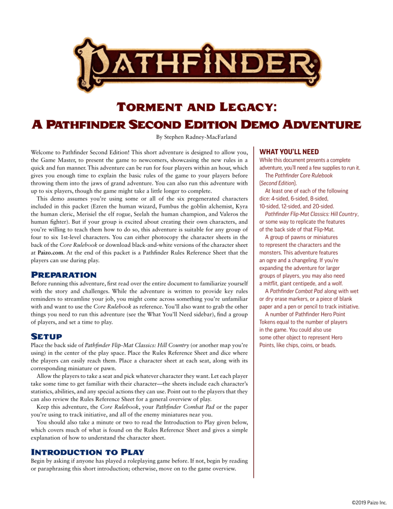 Pathfinder 2E Demo Adventure: Torment and Legacy