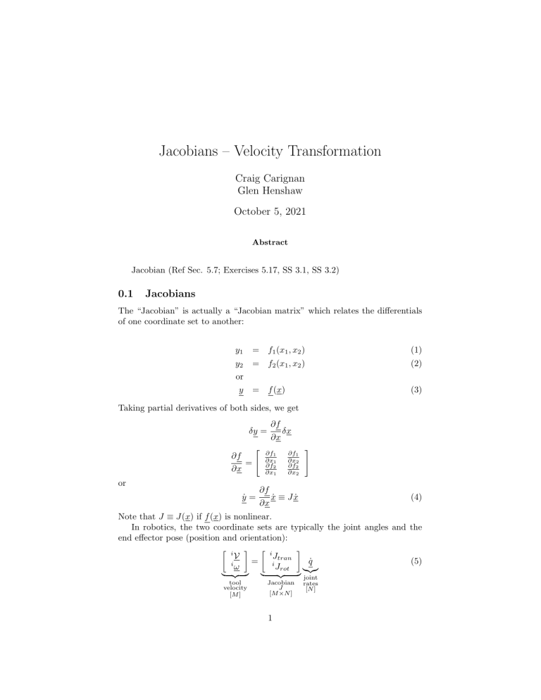 Jacobians: Velocity Transformation in Robotics