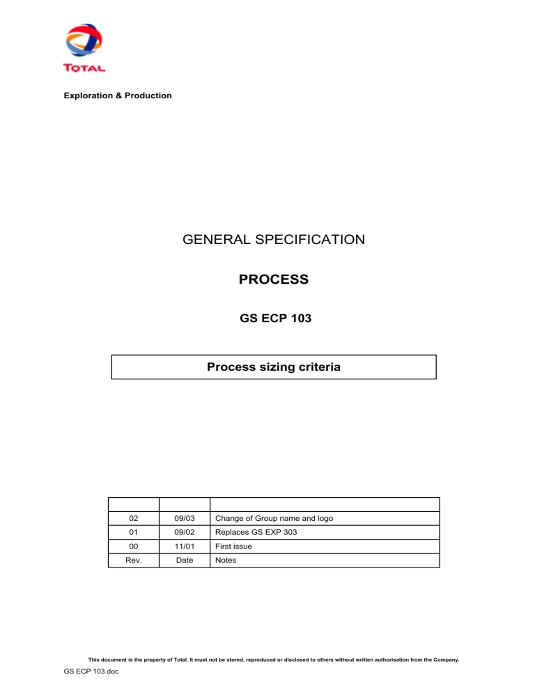 Process Sizing Criteria - General Specification