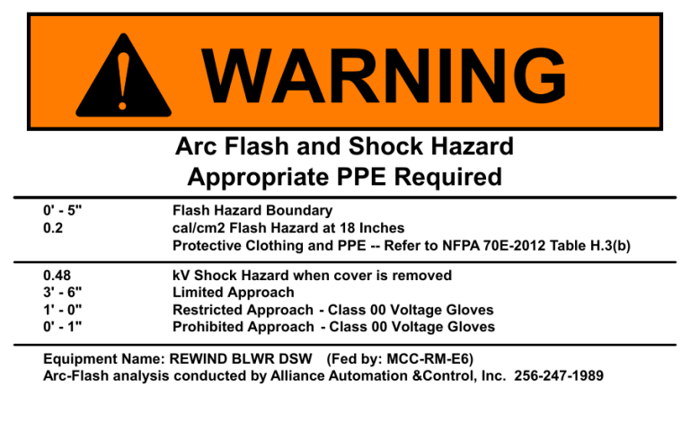 Arc Flash & Shock Hazard Warning Label