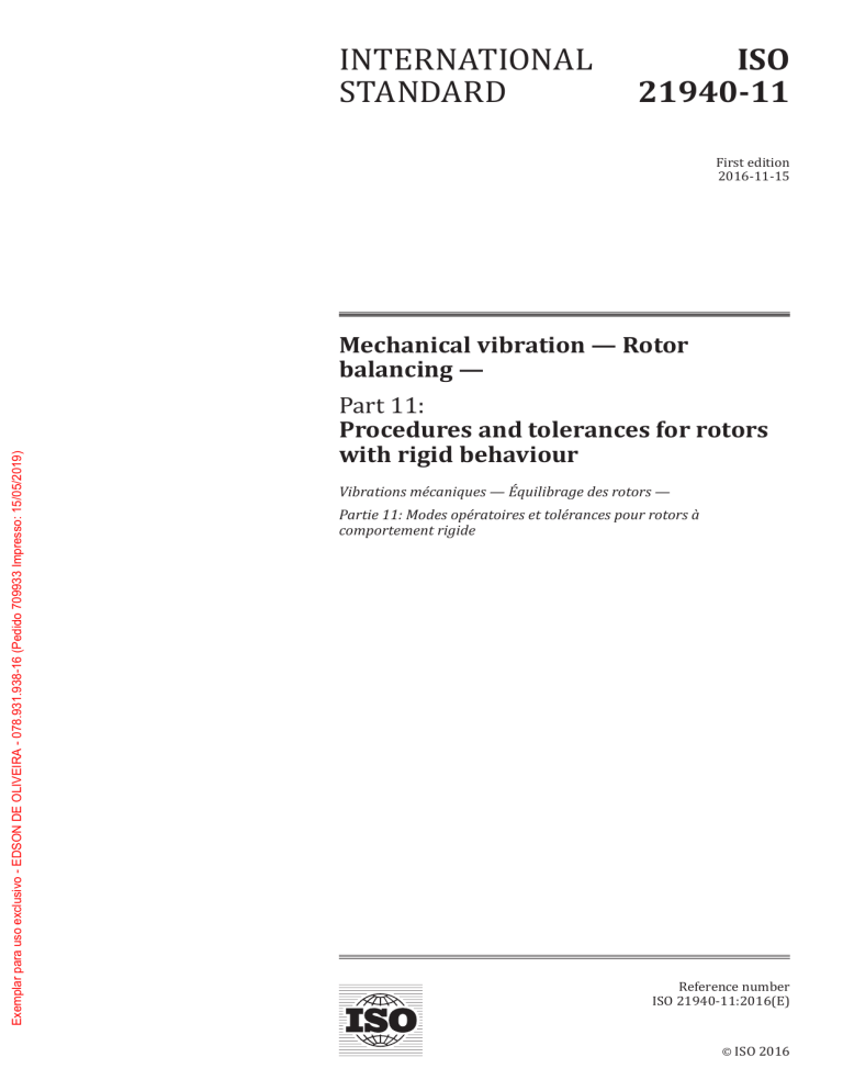 ISO 21940-11: Rotor Balancing Procedures & Tolerances