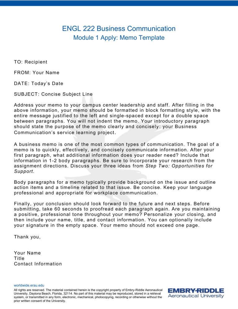 Business Communication Memo Template