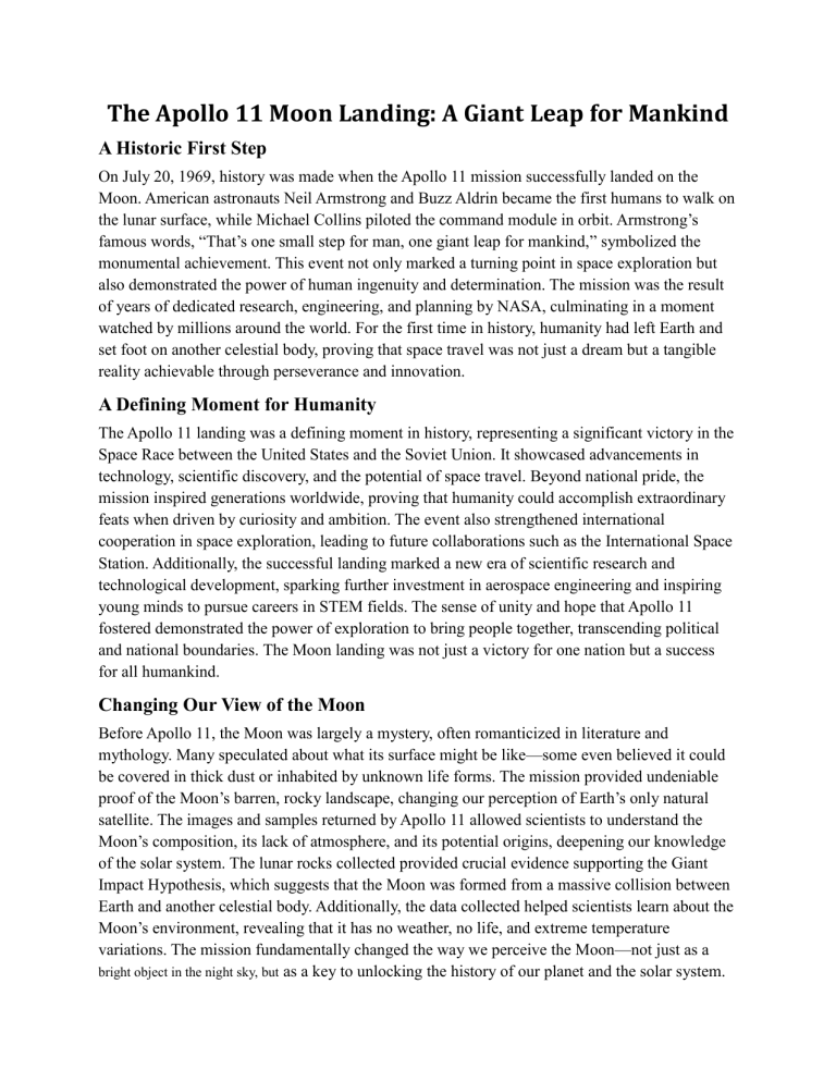 Apollo 11 Moon Landing: A Giant Leap for Mankind