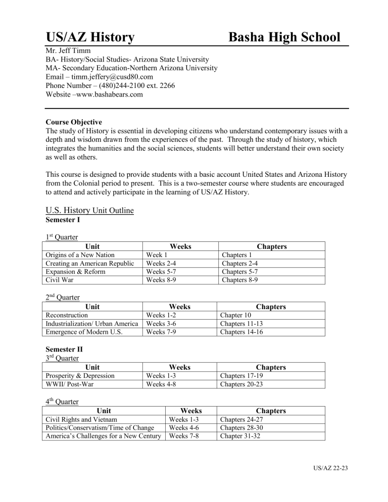 US/AZ History Syllabus - Basha High School